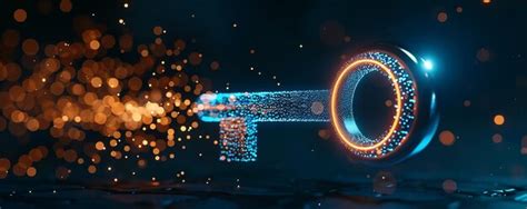 glowing security key with secure data particles premium ai generated