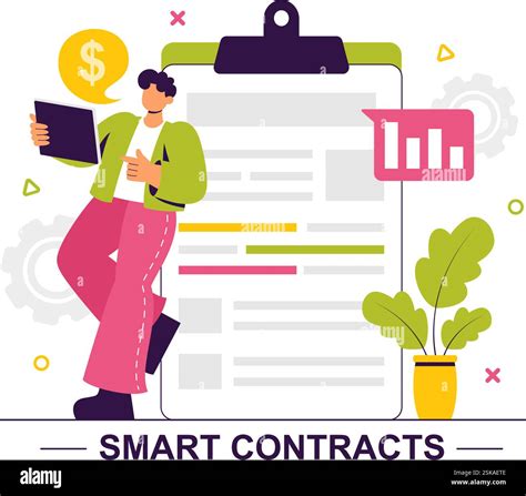 Smart Contract Vector Illustration Featuring An Electronic Contract