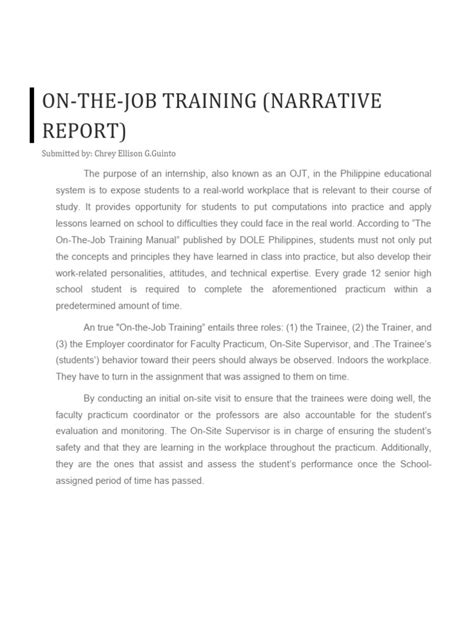 Ojt Narrative Report Shessh Pdf Learning Psychology