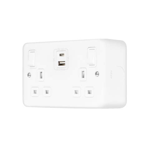 Click Scolmore Mcp586pw 13a 2 Gang Switched Socket Outlet With Type A And C Usb 4 2a
