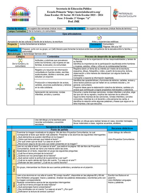 1° S28 29 Plan 06 Juntos Fomentamos La Lectura 2024 Pdf