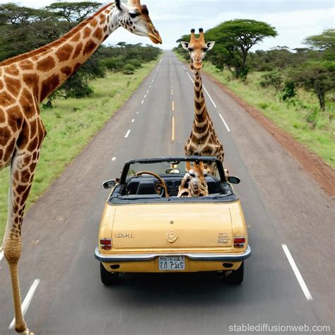 Giraffe Driving Convertible Car Stable Diffusion Online