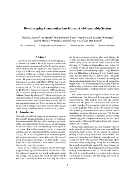 Pdf Bootstrapping Communications Into An Anti Censorship System