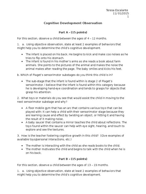 Cognitive Observation Ece 252 Cognitive Development Neuropsychology
