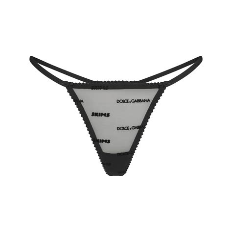 Skims Ultra Fine Mesh Logo String Thong In Gray Lyst
