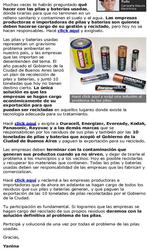 IDEAS REGALOS Las pilas usadas contaminan Exigí a las empresas que las fabrican que se hagan