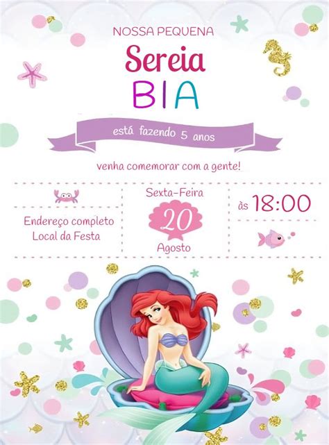Convite Pequena Sereia Convite De Aniversário Convites Pequena