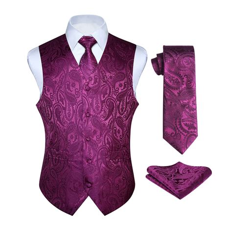 Mens Purple Paisley Vest Tie Set For Weddings Hisdern
