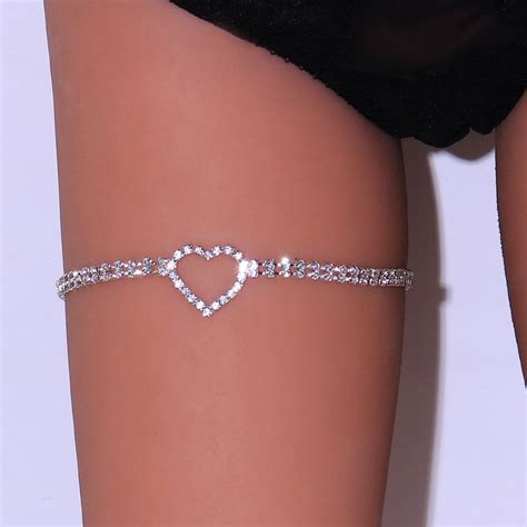 Heart Silver Rhinestone Leg Wrap
