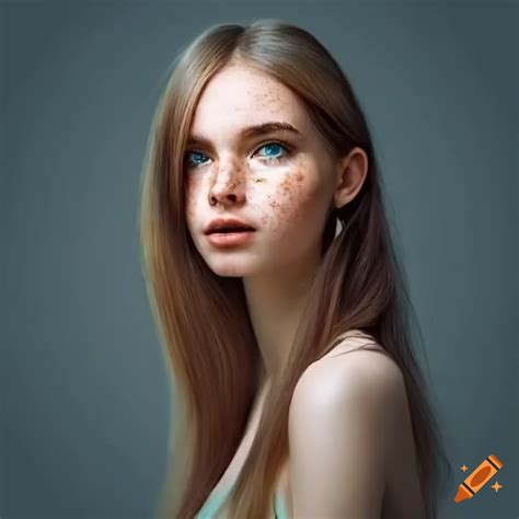 Beautiful Young Woman Shoulder Length Hair Very Light Freckles On Craiyon