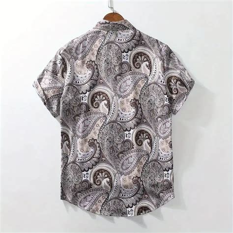 レトロなパターン メンズボタンアップトレンディで快適な半袖シャツ 夏用 アロハシャツ ビーチ紳士服用 Temu Japan