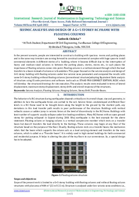 Pdf Seismic Analysis And Design Of A G5 Storey Rc Frame With Floating Columns