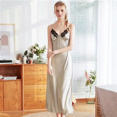 Navy Blue Female Sexy Intimate Lingerie Nightgown Women Long Satin