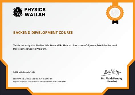 Backend End Development Course Certificate Pdf