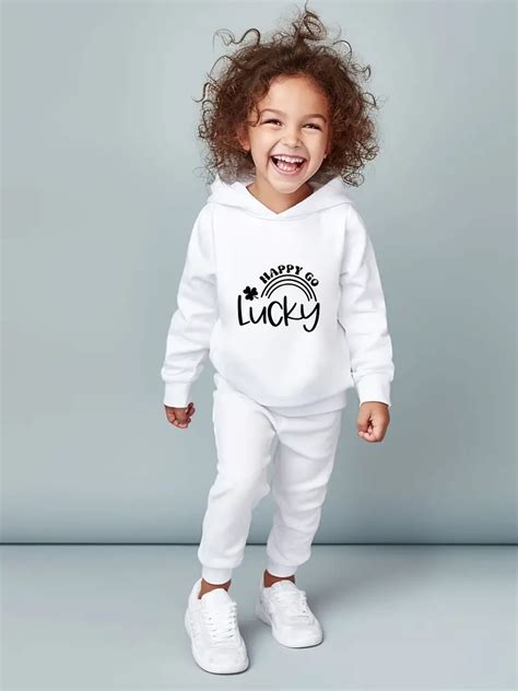 Happy Go Lucky Clover Rainbow Print Outfits Girls Versatile Temu Portugal