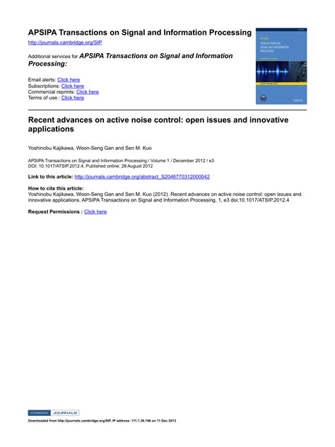 Pdf Recent Advances On Active Noise Control Open Issues And Innovative Applications