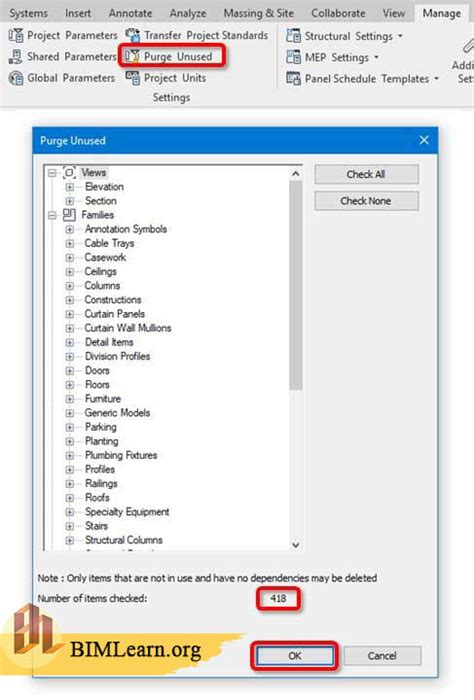 نحوه کاهش حجم پروژه های رویت با purge چطور سایز فایل Revit رو کم کنیم BIM Learn