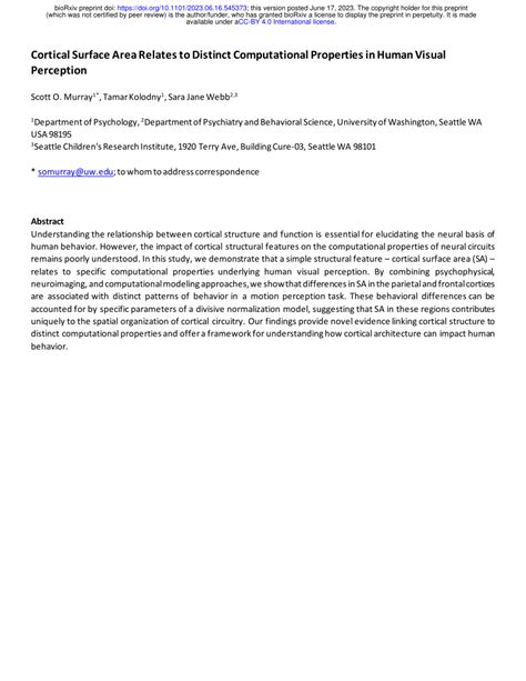 pdf cortical surface area relates to distinct computational