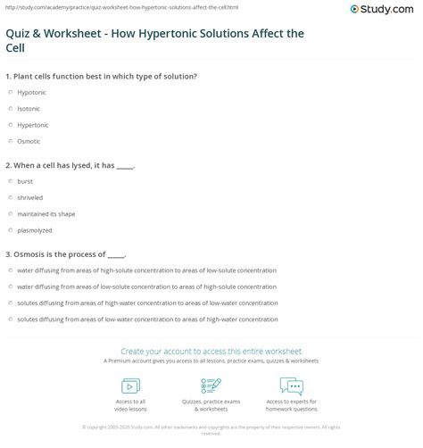 Quiz And Worksheet How Hypertonic Solutions Affect The Cell