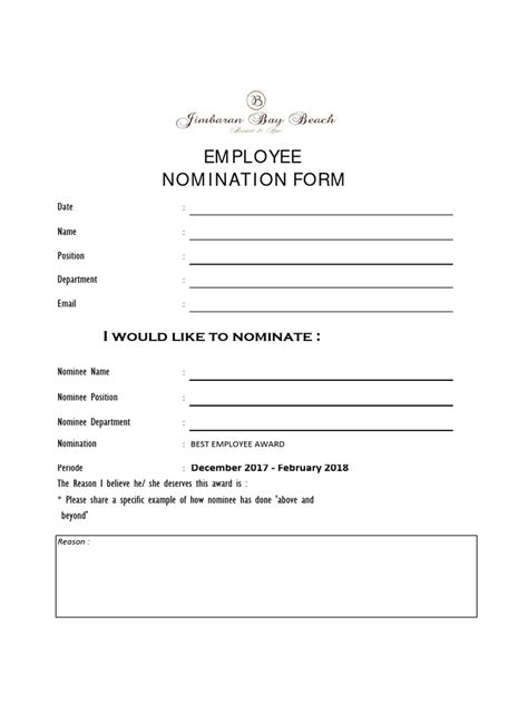 Nominee Form Best Employee Award Pdf