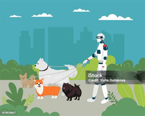 외계인 로봇 미래 기술 만화 캐릭터 로봇 생명체 미래 기계 또는 사이보그 개 벡터 산책 아이콘에 대한 스톡 벡터 아트 및 기타 이미지 Istock