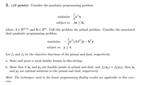 consider the quadratic programming problem minimize 1