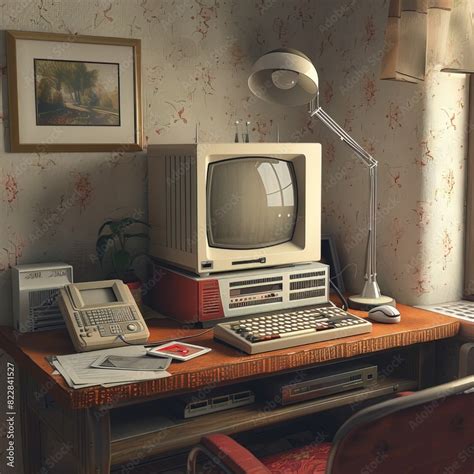 The Captivating Image Portrays A Vintage Computer Setup Featuring An Old Bulky Crt Monitor
