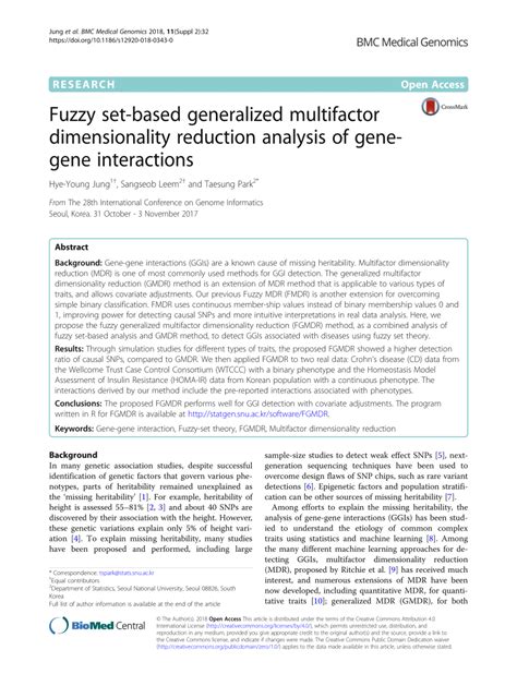 Pdf Fuzzy Set Based Generalized Multifactor Dimensionality Reduction Analysis Of Gene Gene