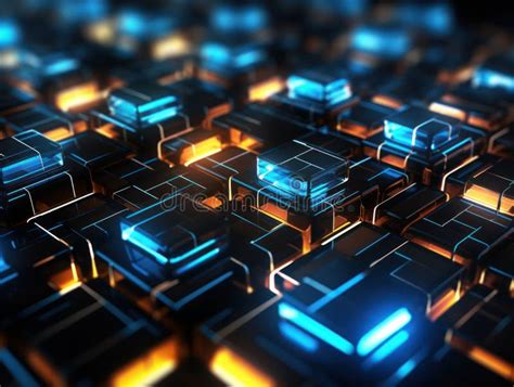 Abstract Technology Background With Glowing Cubes In Dark Space Stock Illustration