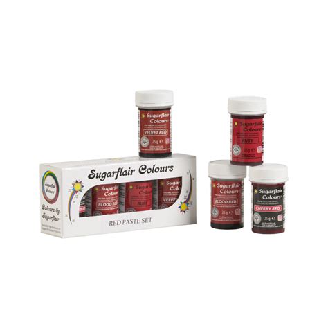 Sugarflair Red Shades Paste Colour Set 4x 25g Sugarflair