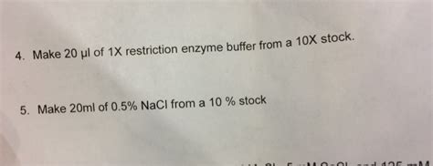 Solved Make 20 Mu L Of 1x Restriction Enzyme Buffer From A