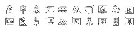 Building Line Icons Collection Editable Stroke Simple Linear
