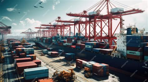 Premium Ai Image Global Supply Chain Node Container Ships Unloading