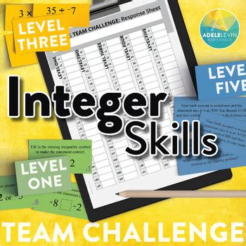 Integer Skills TEAM CHALLENGE Task Cards By Adele Levin TPT