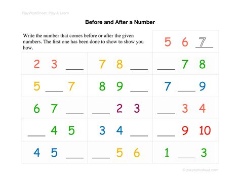 Filling In Missing Numbers Before Or After The Given Numbers Free