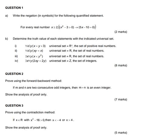 Solved Question 1 A Write The Negation In Symbols For The