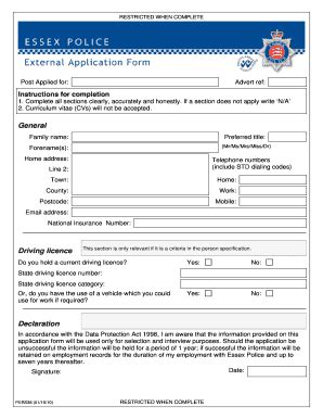 Fillable Online Essex Police Essex Police Staff Application Form