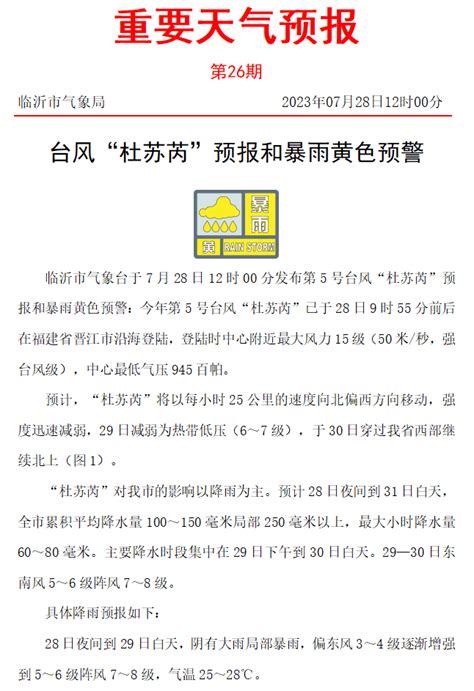 临沂暴雨预警！山东启动四级应急响应！台风莒南苏芮