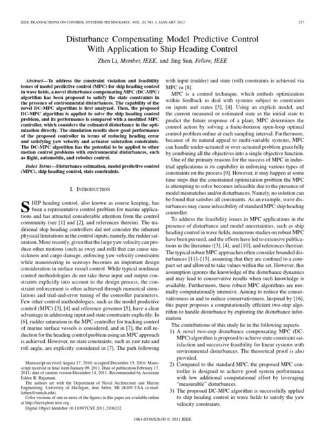 Disturbance Compensating Mpc With Application To Ship Heading Control Great Idea Pdf