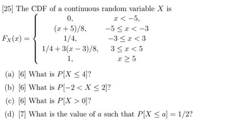 Solved The CDF Of A Continuous Random Variable X Is Chegg