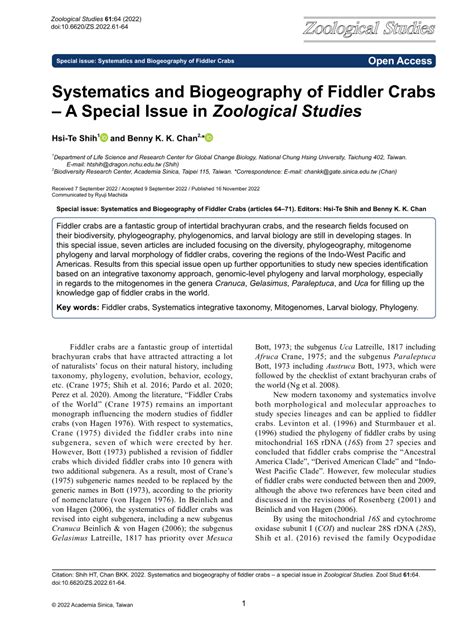 pdf systematics and biogeography of fiddler crabs a special issue in