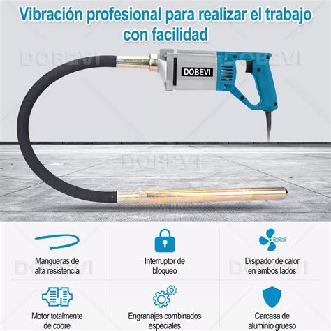 Vibrador Concreto 1400w Electrico Portátil Con 2m Chicote Gris Azul