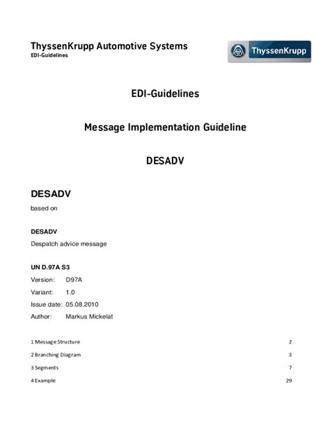 Fillable Online EDIFACT DESADV Message Usage Structure And Benefits