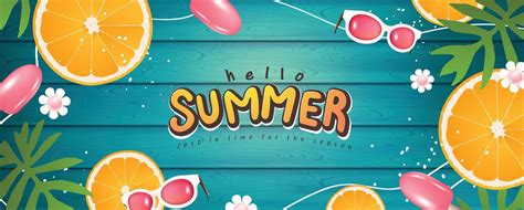 Colorful Summer banner background with Beach Accessories On Blue Plank - Summer Holiday Banner ...