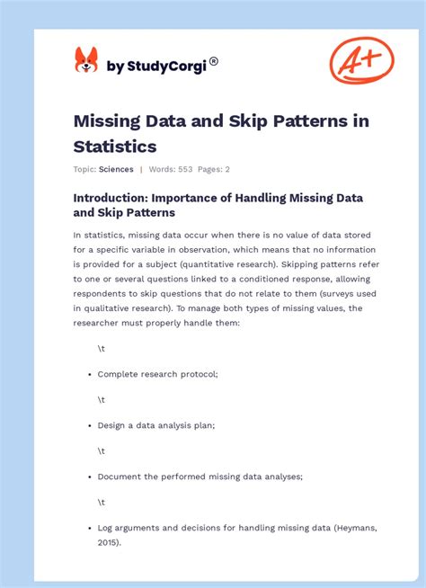 Missing Data And Skip Patterns In Statistics Free Essay Example