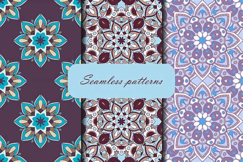 3 완벽 한 패턴을 설정 합니다 아름 다운 색상에 만다라와 장식 패턴 0명에 대한 스톡 벡터 아트 및 기타 이미지 0명 3