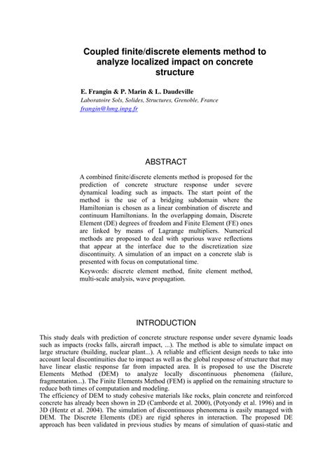 Pdf Coupled Finitediscrete Elements Method To Analyze Localized Impact On Reinforced Concrete