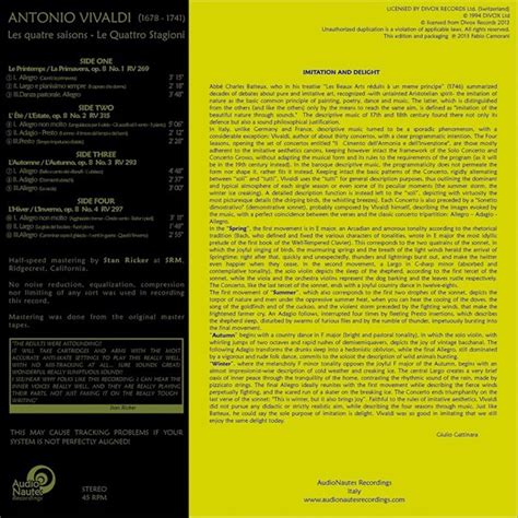 Vivaldi Le Quattro Stagioni The Four Seasons 2lp 180 Gram Vinyl 45rpm