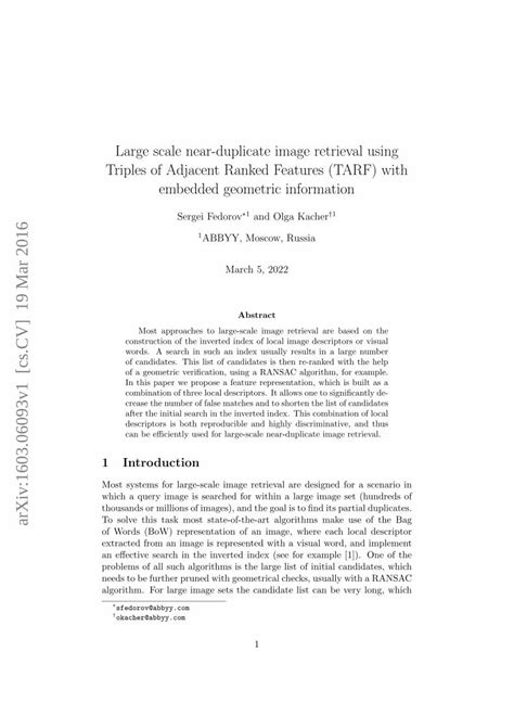 Pdf Large Scale Near Duplicate Image Retrieval Using Triples