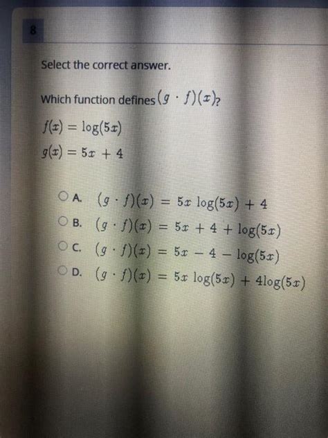 Solved 8 Select The Correct Answer Which Function Defines